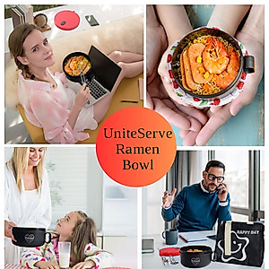 AI LOVE PEACE Microwave Ramen Bowl with Lid - Microwavable Noodle Cooker Container for Dorm Essentials, Ramen Maker, Meal Prep Microwave Safe Instant Noodles Soup Bowl - BPA Free, Dorm Room Gift (Red)