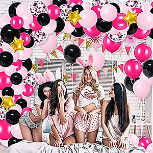 Rose Red Black Pink Balloon Garland Arch Kit - 113 PCS Rose Red Balloons Hot Pink Black Pink Balloons for Princess Birthday Engagement Bridal & Baby Shower Bachelorette Mean Girls Party Decorations