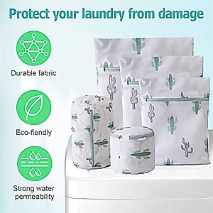 YUNHEGONG Mesh Laundry Bags, Washing Machine Wash Bags, Reusable and Durable Mesh Wash Bags for Delicates Blouse, Hosiery, Underwear, Bra, Lingerie Baby Clothes (5 Different Sizes, cactus)