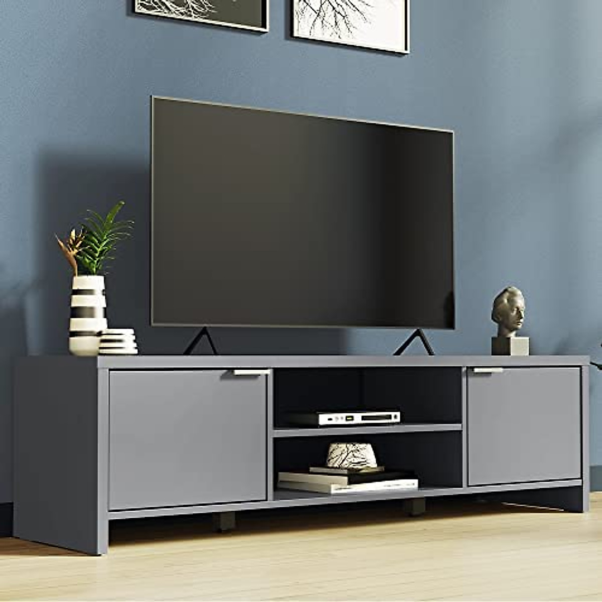 Madesa TV Stand with Cabinet Storage and Open Shelves for 55, 65 Inch Media Storage Gaming Media Console Living Room Entertainment Center Modern Wooden Television Cabinet - Grey