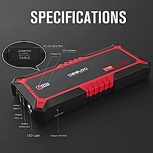GOOLOO GP3000 Jump Starter, 3000A Portable Car Jump Starter for up to 10.0L Gas Engines & 8.0L Diesel, 12V SuperSafe Lithium Jump Box Battery Booster Pack, Auto Jump Starter with USB Quick Charge