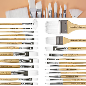 CONDA Paint Brushes Set of 24 Different Shapes Professional Painting Brushes (White)