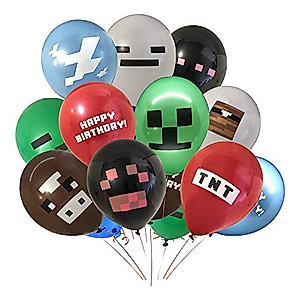 Pixel Miner Crafting Style Gamer Party Supplies 30 Pcs Pixel Miner Crafting Video Game Balloons 12" Latex Balloons for Kids Birthday Party Favor Supplies Decorations Perfect for Your Miner Party Theme Party