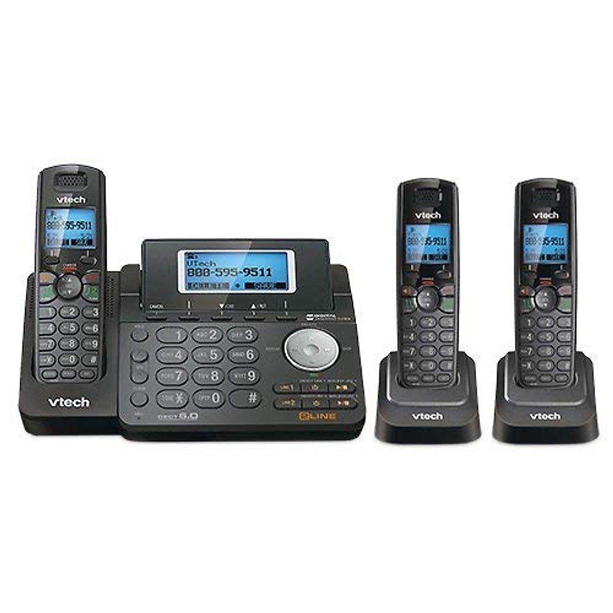 VTech DS6151-11 DECT 6.0 2-Line Expandable Cordless Phone + (2) DS6101-11 Accessory Handset, Black