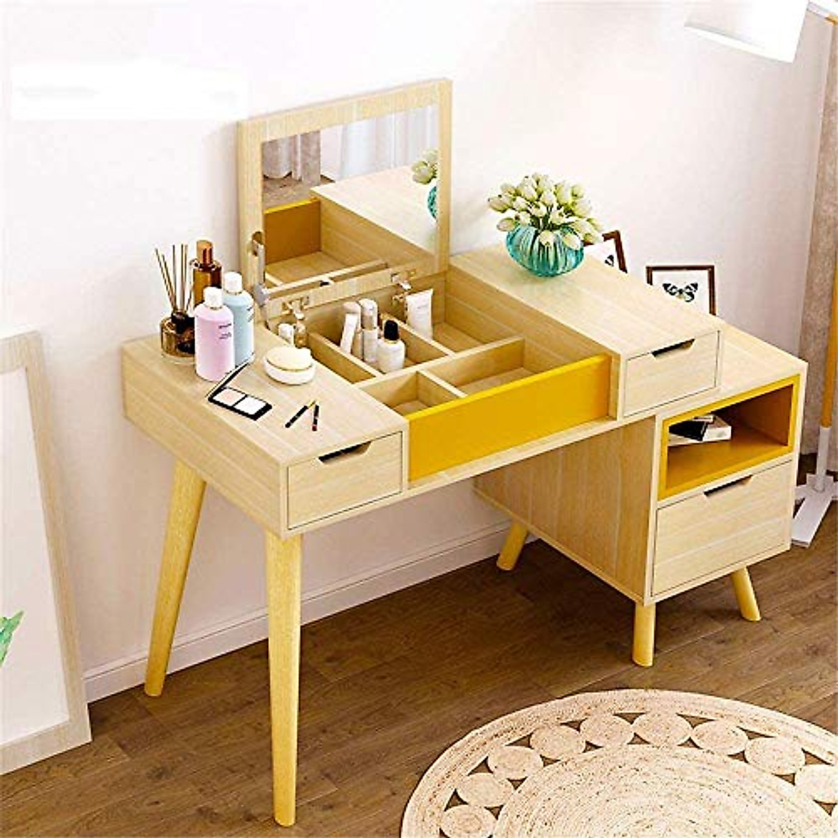 WYKDD Dressers for Bedroom Minimalist Nordic Style Makeup Table with Light Small Apartment Dressing Table Makeup