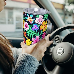 WXZYFP Car cup (single silver rim), can use a straw or drink directly, easy to use.Colorful flowers