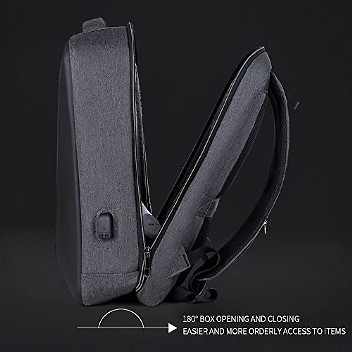 JohnMojie 17" Gaming Laptop Backpack Hard Shell Slim Student Backpack with Built-in USB Charging Port, External Password Lock (Dark Grey)