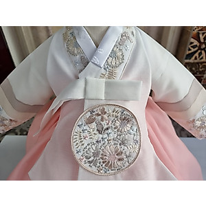 Hanbok Girl Baby Korea Traditional Clothing Set First Birthday Party Celebrations 1 Age White Peach Embroidery HHG15