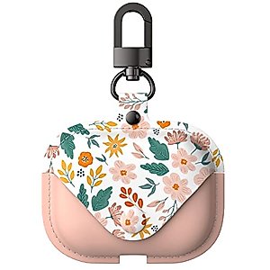 GuarzFun Leather Airpod Pro Case for Women, Case with Secure Snap Closure Keychain (Pink)