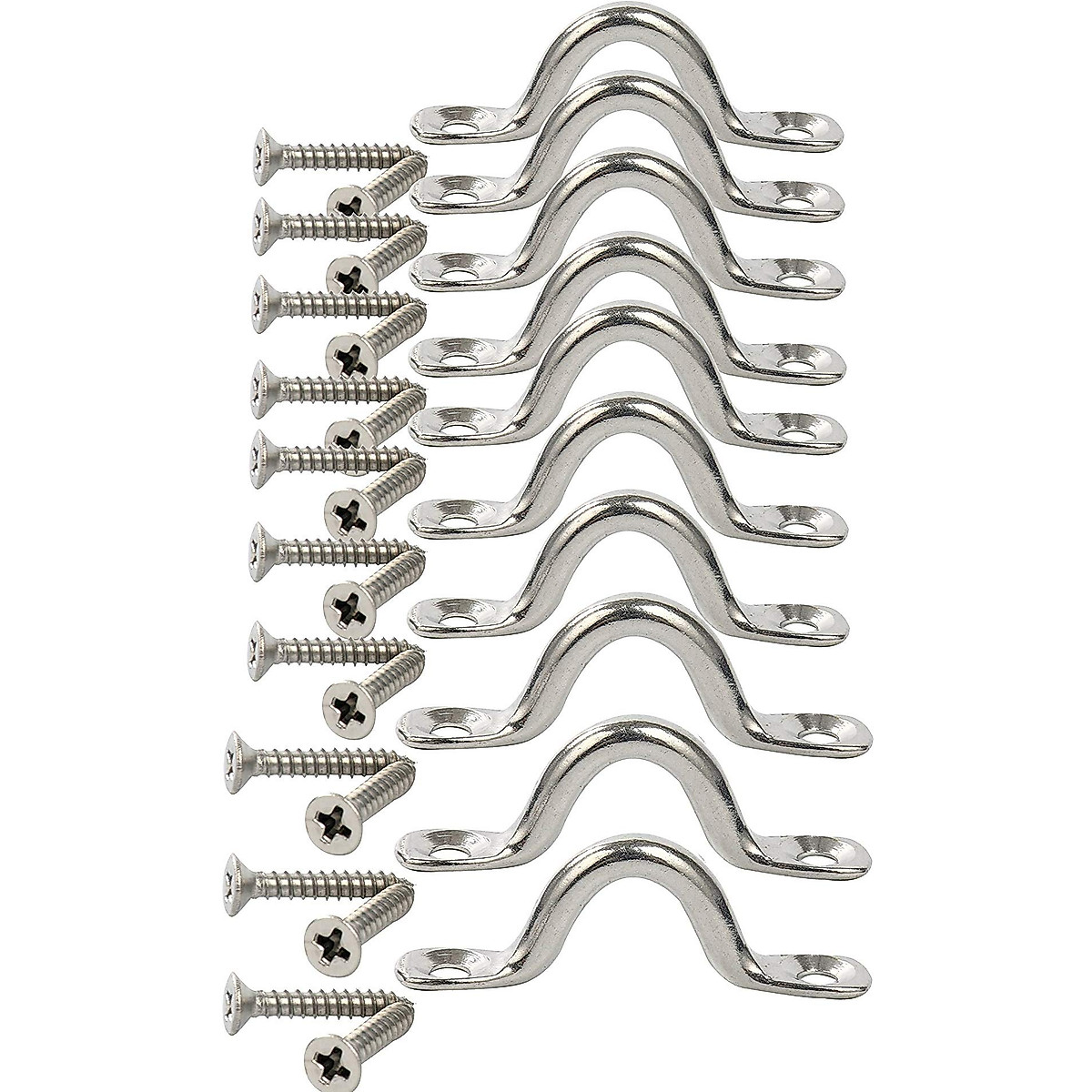 Amarine-made Pack of 10 Stainless Steel Bimini Boat Top PAD Eye , Eye Straps, Tie Down, Kayak Deck Loops, Tie Down Anchor Point, footman's Loop for Kayak Canoe Rigging