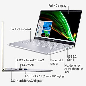 Acer 2022 Swift X 14” FHD IPS Laptop Thin & Light Computer, 8 Core AMD Ryzen 7 5800U(up to 4.4 GHz), 16GB RAM, 1TB PCIe SSD, Backlit KB, Fingerprint, Wi-Fi 6, Webcam, 14Hr Battery Life, Windows 10