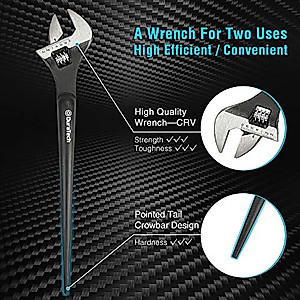 DURATECH 3-Piece Adjustable Construction Spud Wrench Set, 8-inch, 10-inch, 12-inch, Black Oxide Finish, CR-V Steel, SAE and Metric Scale Marked, Alignment Holes and Tail Crowbar Features