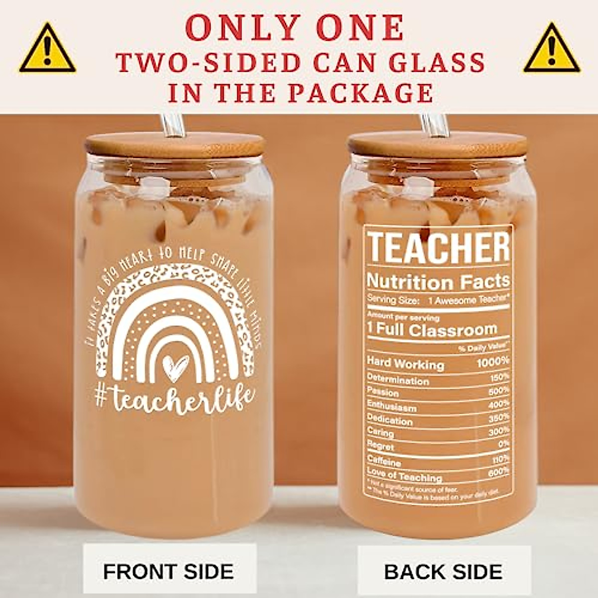 Teacher Appreciation Gifts - Teacher Gifts for Women - Cool Gifts for Teachers Women - Funny Teacher Gift Ideas - Teacher Birthday Gifts - Unique Gift for Teacher - 16 Oz Teacher Can Glass