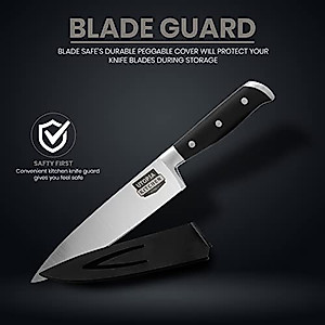 Utopia Kitchen 8 inch Chef Knife Cooking Knife Carbon Stainless Steel Kitchen Knife with Sheath and Ergonomic Handle - Chopping Knife for Professional Use (Black)