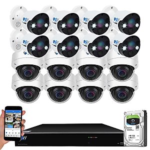 GW 16 Channel 4K NVR 8MP 4K AI Smart Home Security Camera System, (8) Dome and (8) Bullet Built-in Microphone Audio Recording HD 2160P 4K IP PoE Cameras, Face Recognition/Human/Vehicle Detection