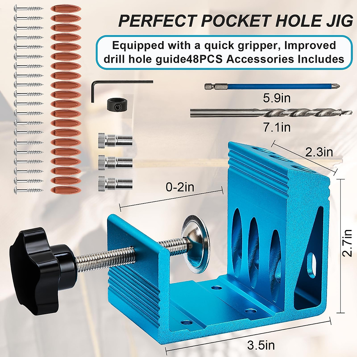 Pocket Hole Jig Kit with 3 Drill Hole Guide Pocket Drill Hole System with 15 Degree Joint Angle Tool Portable Pocket Joinery Screw Kit DIY Woodworking Carpentry Locator