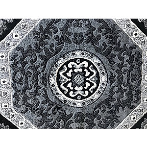 Carpet King Traditional Persian Oriental Octagon Area Rug Grey Black Silver Gray Design 101 ( 7 Feet 3 Inch X 7 Feet 3 Inch )