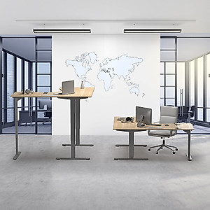 Progressive Desk L Shaped Height Adjustable Standing Desk 59" x 59" - Corner Computer Desk - Electric Stand Up Rising Workstation - Black Frame/Sunset Teak Top