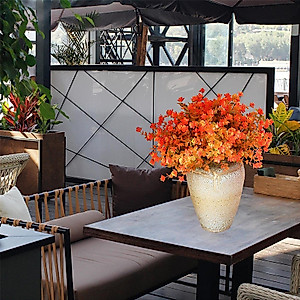 8 Pack Fall Artificial Flowers Outdoors No Fade Autumn Faux Plants Outside, UV Resistant Indoor Fake Hanging Greenery Shrubs for Wedding Window Box Thanksgiving Christmas Home Decoration (Fall Orange)