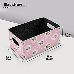 Shabby Chic Rose Seamless Pattern Storage Basket Collapsible Storage Bin Rectangular Felt Storage Box Closet Organizer Bin Storage Container Organizer for Nursery Baby Clothes Closets (2-Pack)