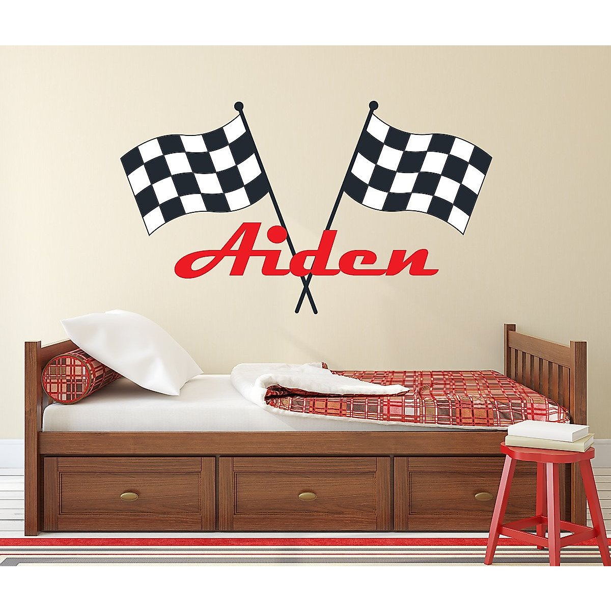 Lovely Decals World LLC Custom Racing Name Wall Decal for Boys Race Car Theme Nursery Baby Room Mural Art Decor Vinyl Sticker LD20 (38" W x 22" H)