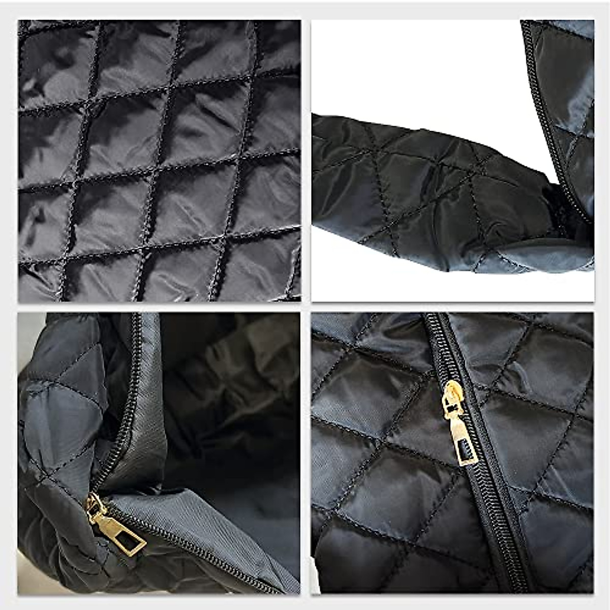 JOYART Women's Tote Bag-Casual Quilted Bag Fashion Crossbody Shoulder Bag with Zipper for Office, Travel, School-Black