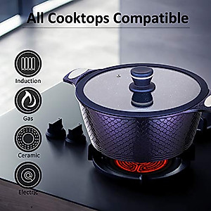 5QT Stock Pot with Lid - Nonstick Saucepan Cooking Pot Pasta Pot with USA Blue Gradient Granite Derived Coating, Heat-resisted Silicon Handle,PFOA&PFOS Free,Induction Compatible, Ideal Christmas Gift