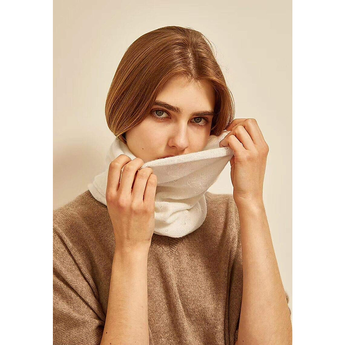 Jolmo Lander 100% Cashmere Women Winter Infinity Scarf Warm Circle Loop Neck Warmer (White)