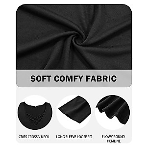 RITERA Womens Plus Size Black Shirts Long Sleeve Criss Cross Tops V Neck Solid Color Tunics Fall Winter Casual XL 16W 18W
