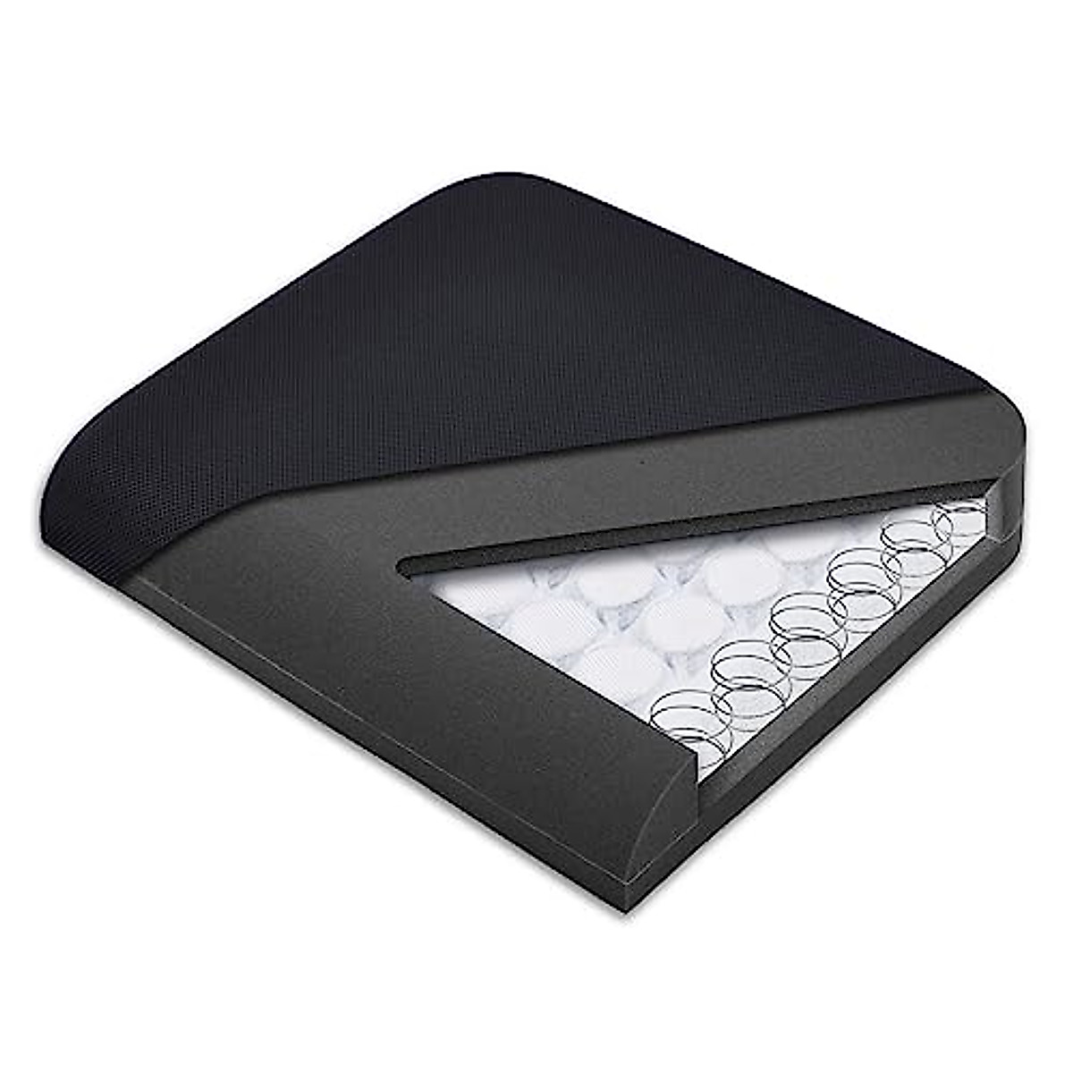 baibu Patented Spring Coil Seat Cushion Chair Pad 19 x 17x 3 Inch, Dual Layer Bamboo Charcoal Foam Chair Cushions with Carry Handle Non Slip Bottom, Machine Washable (Black (1PACK))