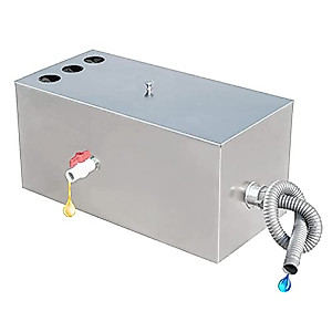 Grease Trap with 3 Top Inlets, Grease Traps for Restaurants Under Sink, Commercial Grease Trap Under Sink, Stainless Steel Grease Interceptor Trap for 3 Compartment Sink