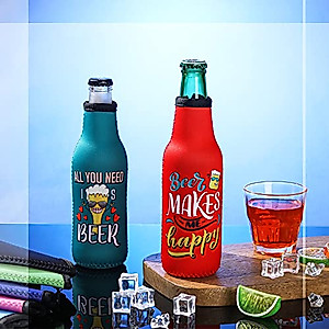 Summer Beer Bottle Insulator Sleeve with Zipper Neoprene Insulated Bottle Jackets Keep Warm and Cold Beer Bottle Sleeves with Stitched Fabric Edges for Party (12 Piece, Bright Style)