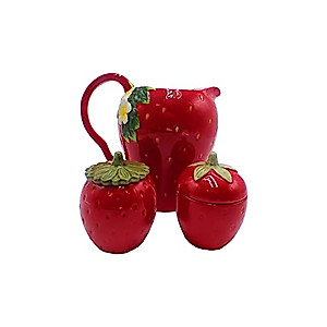 First of a Kind Glossy Rosy Red strawberry pitcher, red ceramic strawberry jug, strawberry kitchen pitcher for water, lemonade