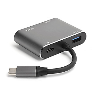 USB C Hub, 4 in 1 C to C VGA USB HDMI Hub Adapter, 4kx2k 30Hz/60Hz Portable Docking Station with C/VGA/USB/HDMI Port，Multiport Splitter for Charging Smartphones/ Keyboard/ Mouse/ USB Memory Stick