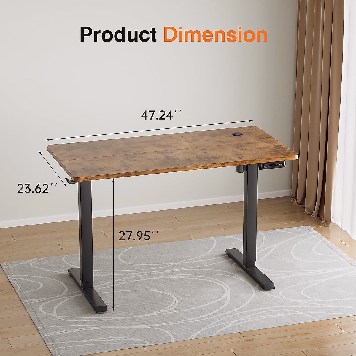 Furmax Electric Standing Desk, 47 x 24 Inches Height Adjustable Desk with Removable Casters, Home Office Computer Desk (Brown)