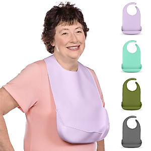 BraceAbility Silicone Adult Bib for Eating - Washable Clothing Protector, Crumb Catcher for Elderly Men, Women, Home Care