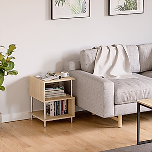 Bestier Night Stand, End Table S-Shaped Side Table with Storage Shelf, 3 Tier Sofa Table for Living Room, Bedside Tables for Bedroom, Small Tables for Small Spaces (Light Oak, 15.8 Inch)