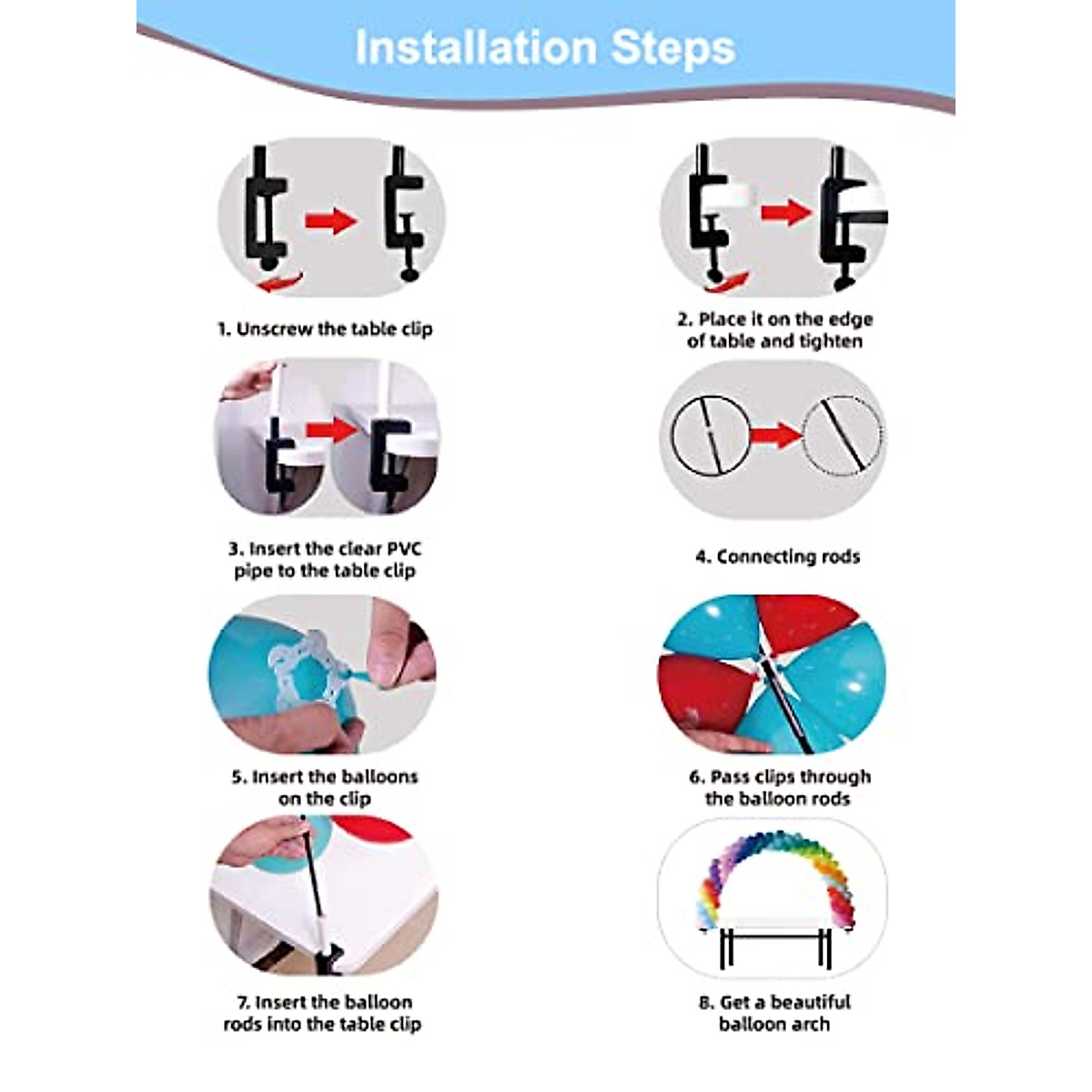 RUBFAC Table Balloon Arch Kit with 100pcs Rainbow Balloons, 12ft Ballon Stand Frame for Different Size, Tables Balloon Arch Stand for Wedding Baby Shower and Birthday Party