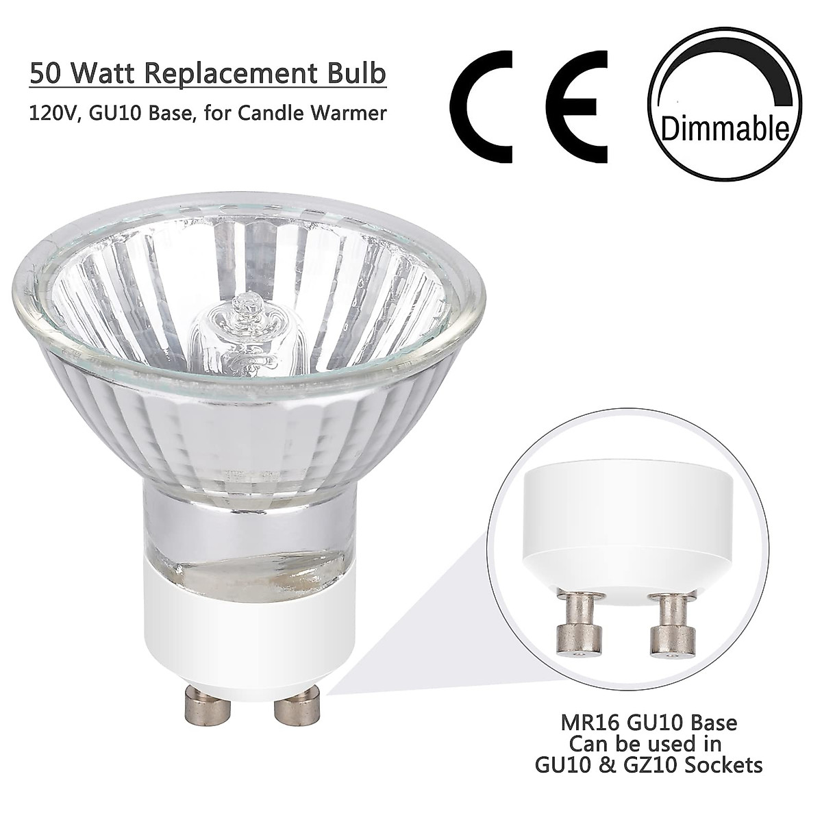 XBOCMY GU10 Halogen Light Bulbs, 6 Pack 120V 50W MR16 GU10 MR16 Track Light Bulbs with Changer, Dimmable, gu10+c 120v 50w for Track&Recessed Lighting, High Brightness with Glass Cover, Long Lifespan