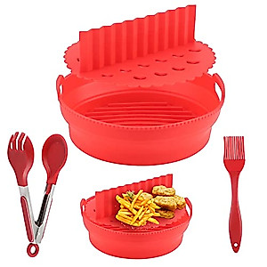 8.5 Inch Air Fryer Liners, Reusable Silicone Air Fryer Tray Collapsible Round Air Fryer Silicone Basket (For 5 QT to 8 QT)