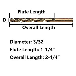 VALYRIANTOOL 3/32" Cobalt Drill Bits(10PCS), M35 High Speed Steel Jobber Length Twist Drill Bit Set for Hardened Metal, Stainless Steel, Cast Iron, Plastic and Wood