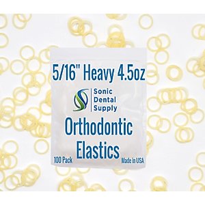 5/16 Inch Orthodontic Elastic Rubber Bands - 100 Pack - Natural Latex, Heavy 4.5 Ounce Small Rubberbands, Braces, Dreadlocks Hair Braids, Tooth Gap, Packaging, Crafts - Sonic Dental - Made in USA