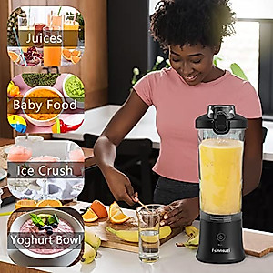 Portable Blender, Personal Size Blender for Smoothies and Shakes with USB Rechargeable, Strong Stainless-Steel Blades and Powerfulr Motor, 22 Oz Mini Blender Cup for Home, Kitchen, Travel (Black)