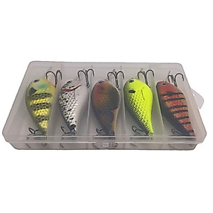 PEK Outdoors 5 Pack Super Square Bill Bass Crankbait Kit - Hard Fishing Lure Shallow Dive 2 to 6 Feet - for Bass, Pike, Walleye, and Other Fish