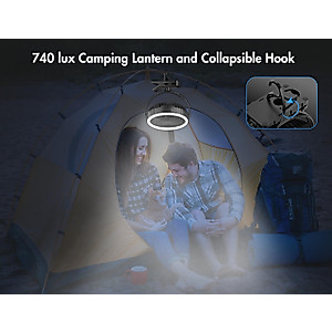 GRANDFAST 10000mAh Rechargeable Clip On Fan - 8" Battery Operated Fan with Timer, Strong Airflow Portable Battery Powered Fan with Light & Hook for Camping Outdoor Office Home Hurricane Power Outage