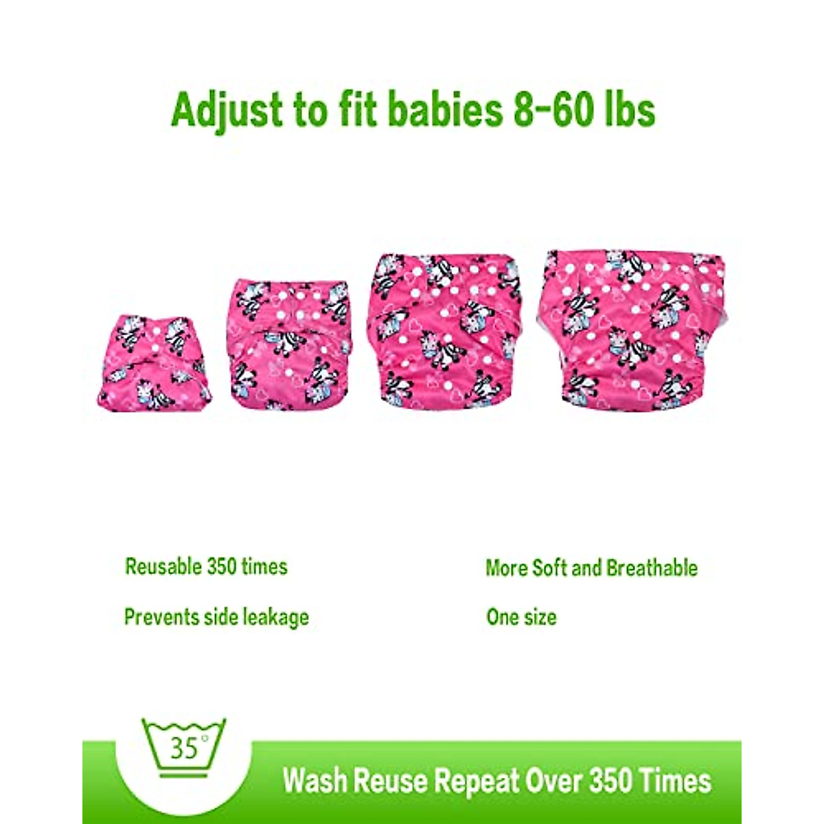 Mumsbest Cloth Diaper for Baby Girls with Tummy Panel, 6 Pack Reusable Adjustable Washable AWJ Lining Pocket Nappy with 6 Inserts & 1 Diaper Wet Bag (Girl)