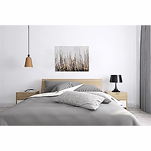 SYGALLERIER Abstract City Canvas Wall Art with Gold Foil - Hand Painted Modern Oil Paintings - Black Grey and White Pictures for Living Room Bedroom Bathroom Decor