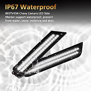 Bestview Smoked Lens LED Side Marker Lights Front Rear Bumper Side marker Lamps Reflectors Compatible with Chevy Camaro 2010-2015, Turn Signal White - Pack of 4