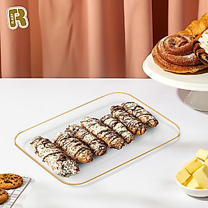 3 Pack Plastic Serving Trays for Party - Gold Serving Tray 8 by 11 Inch - Heavy Duty Dessert Trays for Food - Rectangular Party Serving Trays for Entertaining - Premium Party Trays - Clear Platters