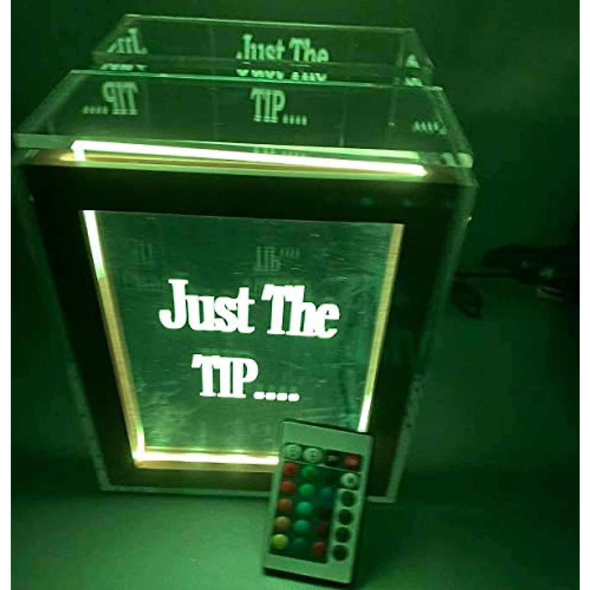 Custom Tip Box Raffle Fund Raiser Donation Wedding Storage Tips Jar Personalized Free Engraved LED Lights Up 16 Color Changing Free Standing 7"W x 8.5"H Acrylic Large Container